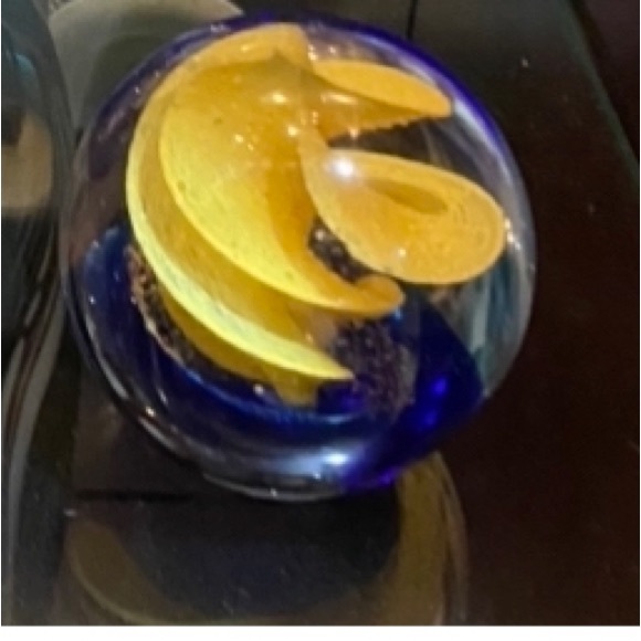 Art | Vintage Large Paperweight Yellow Blue Flower Ocean Swirl Multi ...